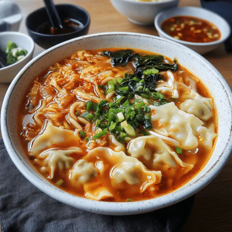Kimchi and Dumpling Noodle Soup